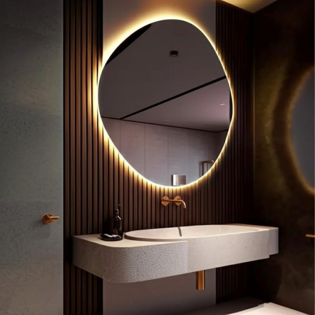 Asymmetrical LED Wall Mirror: Modern Vanity Mirror - Etsy