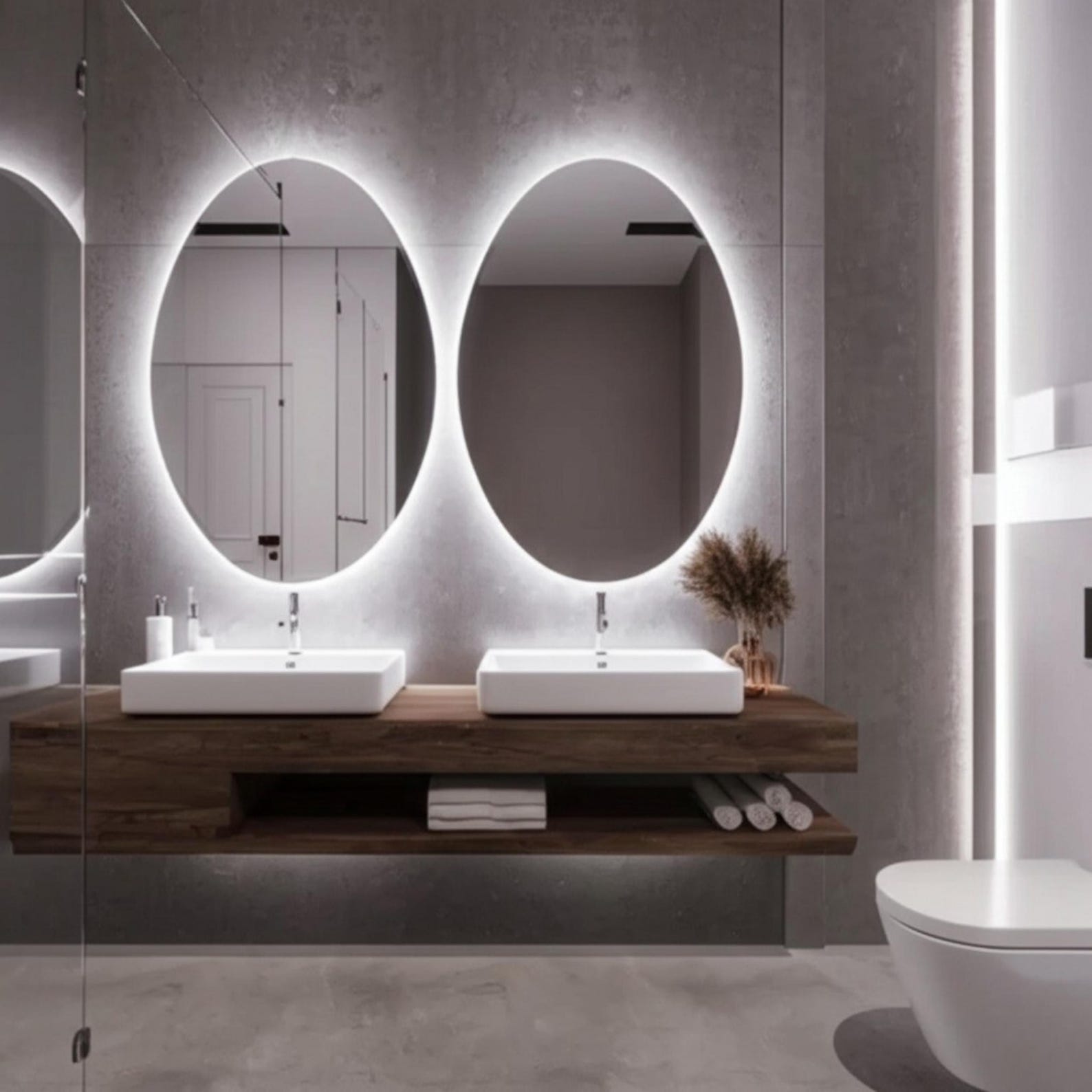 Asymmetrical LED Bathroom Mirror: Illuminated Wall Decor - Etsy