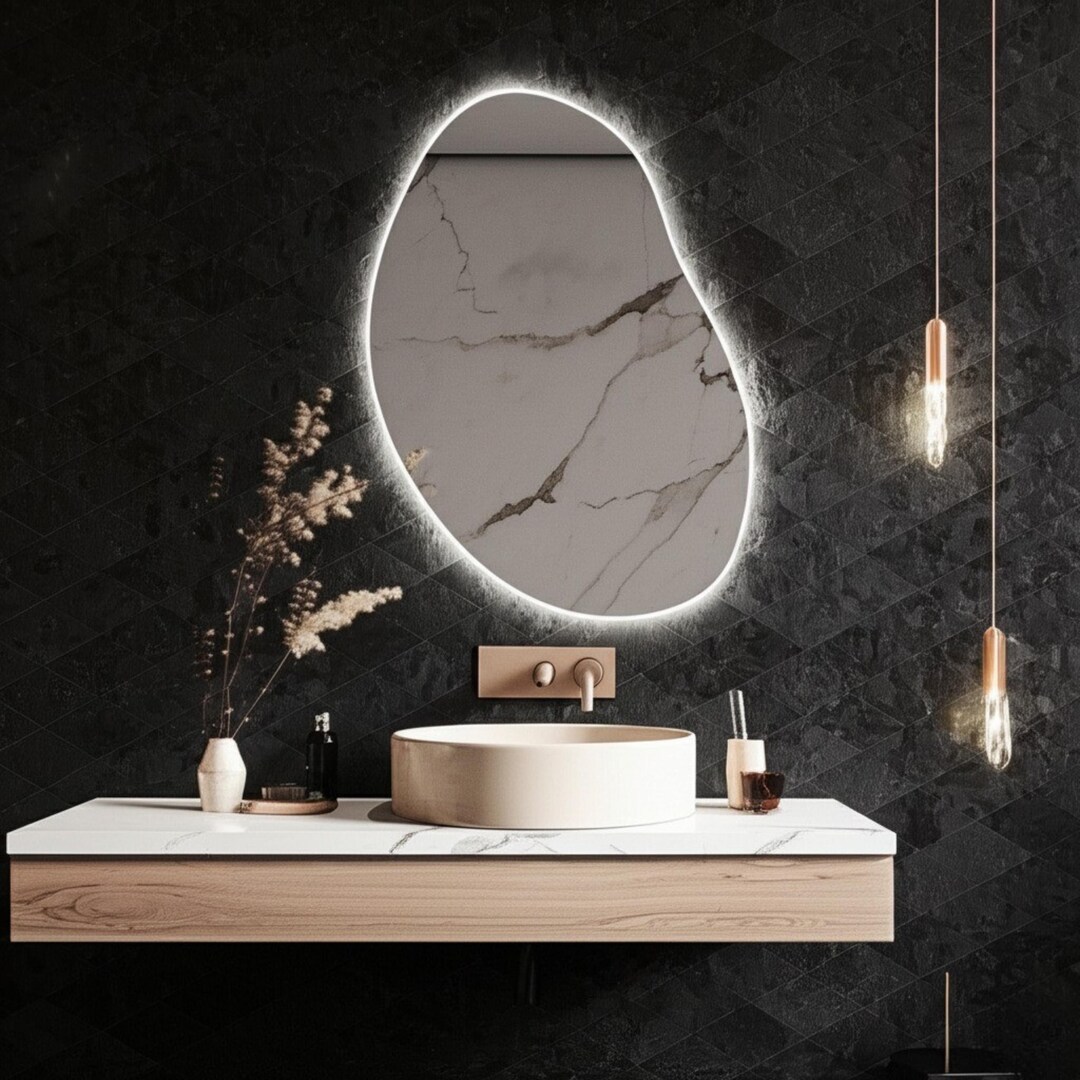 Asymmetrical LED Bathroom Mirror: Modern Backlit Vanity Mirror - Etsy