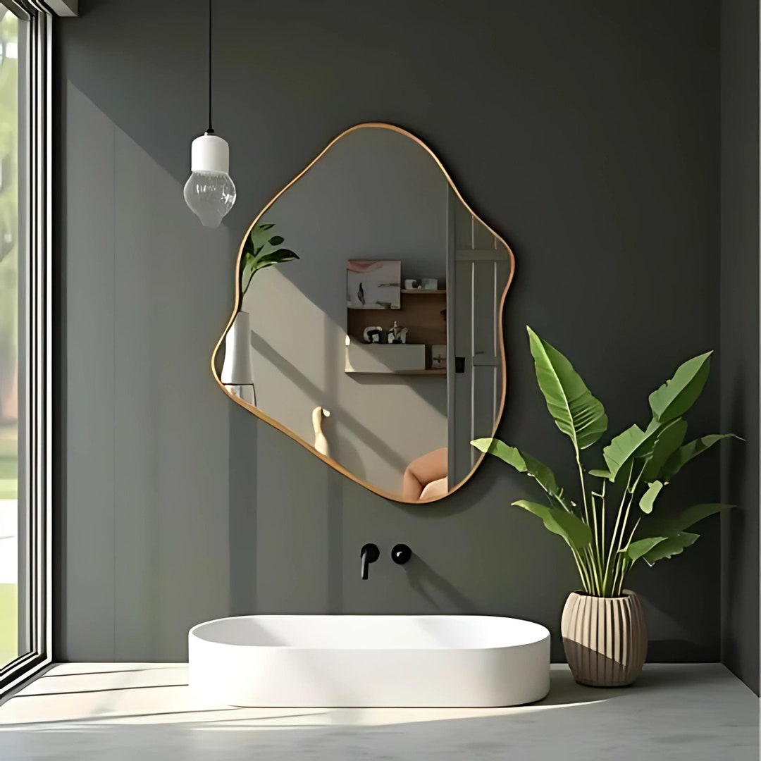 Irregular Modern Wall Mounted Bathroom Mirror With Wavy Organic Shape- Wavy Organic Shaped ...