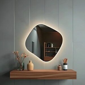 Asymmetrical LED Mirror: Modern Circular Wall Decor - Etsy