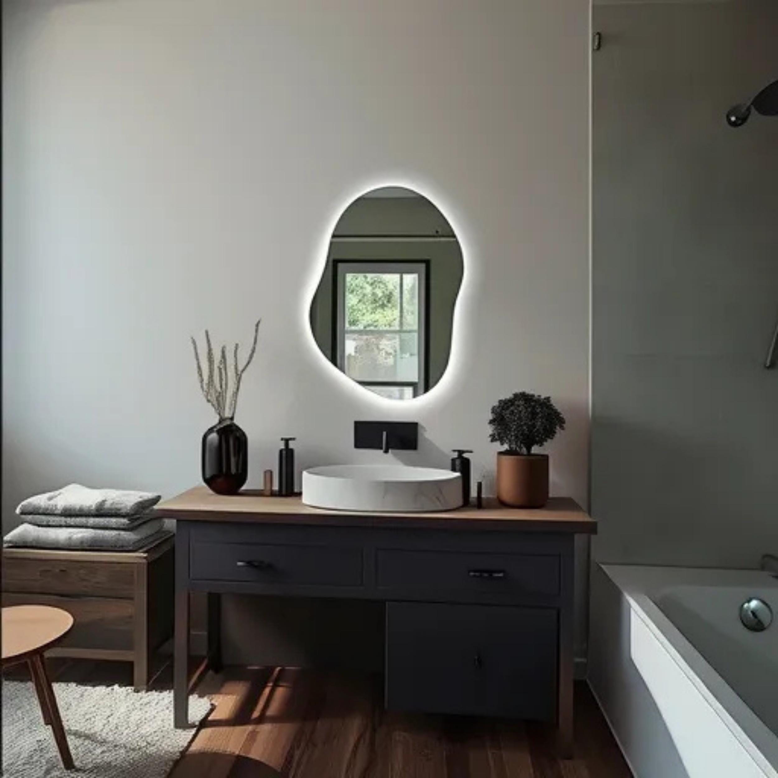 Irregular Mirror Asymmetrical Design Home LED Mirror Aesthetic Bathroom ...