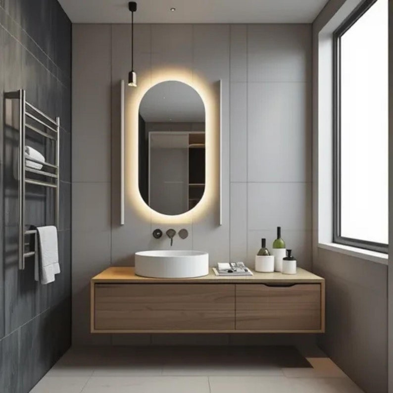 Oval LED Bathroom Mirror Vanity Mirror With Lights Pill Shaped Mirror ...