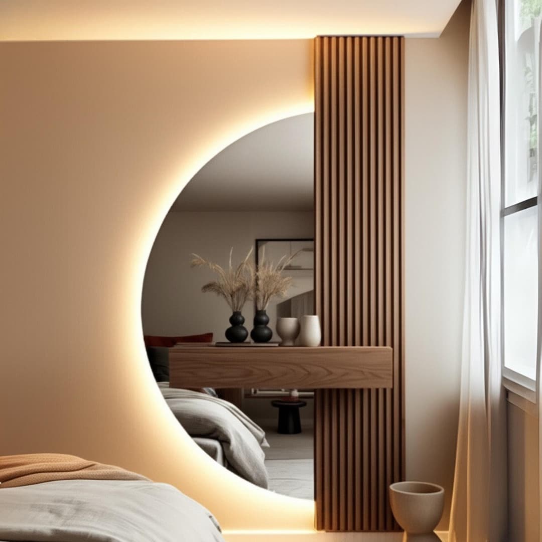 Half Moon Backlit Wall LED Mirror - Vanity Mirror With Led Lights ...
