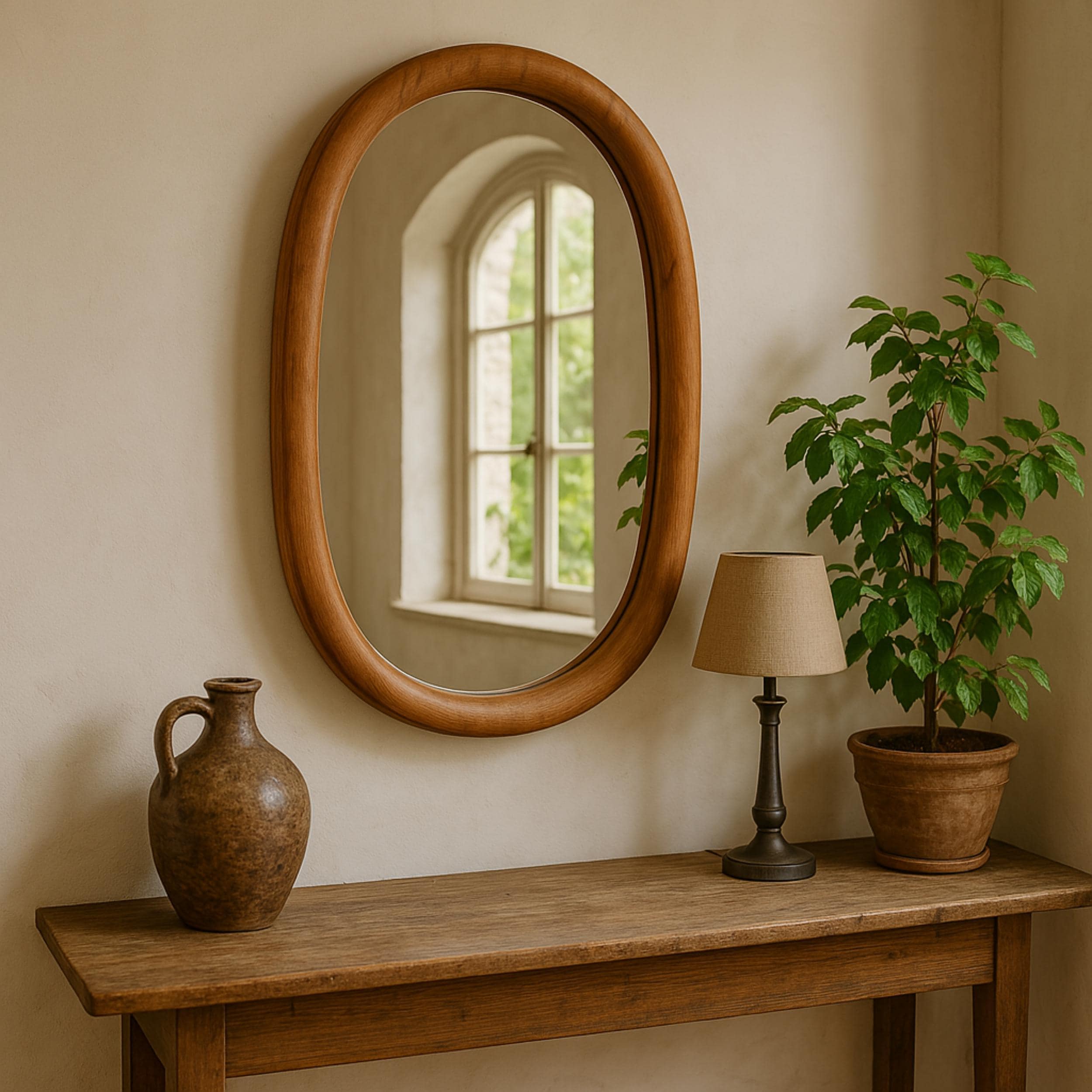 Mid-century Modern Walnut Wood Mirror: Oval Decorative Wall Mirror - Etsy