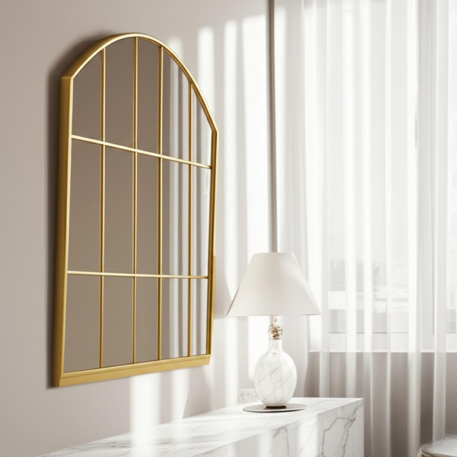 Arch Window Pane Mirror: Black Frame Asymmetrical Wall Decor - Etsy