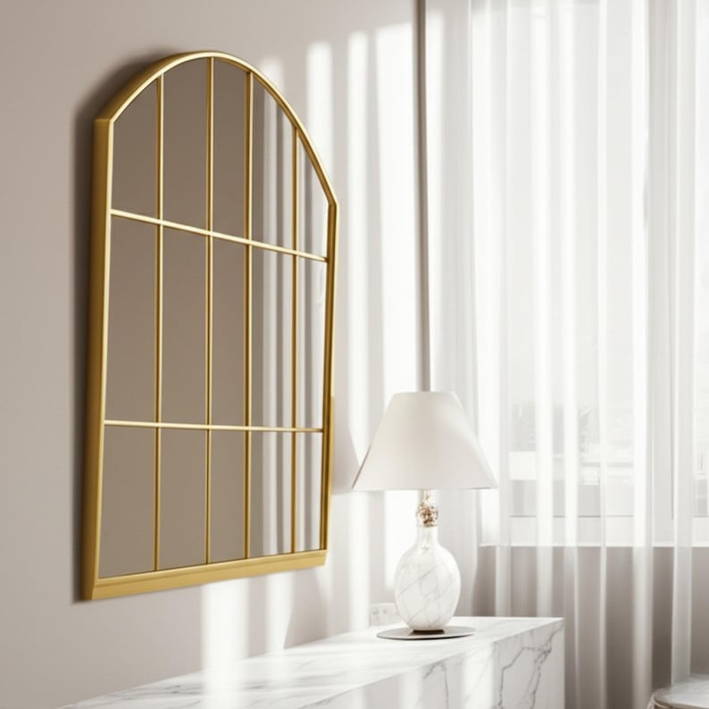 Arch Window Pane Mirror: Black Frame Asymmetrical Wall Decor - Etsy