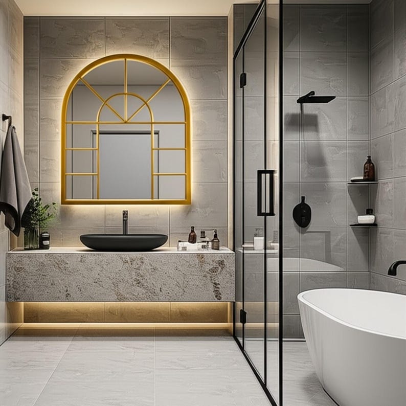 Arch Window LED Mirror: Modern Backlit Bathroom Decor - Etsy