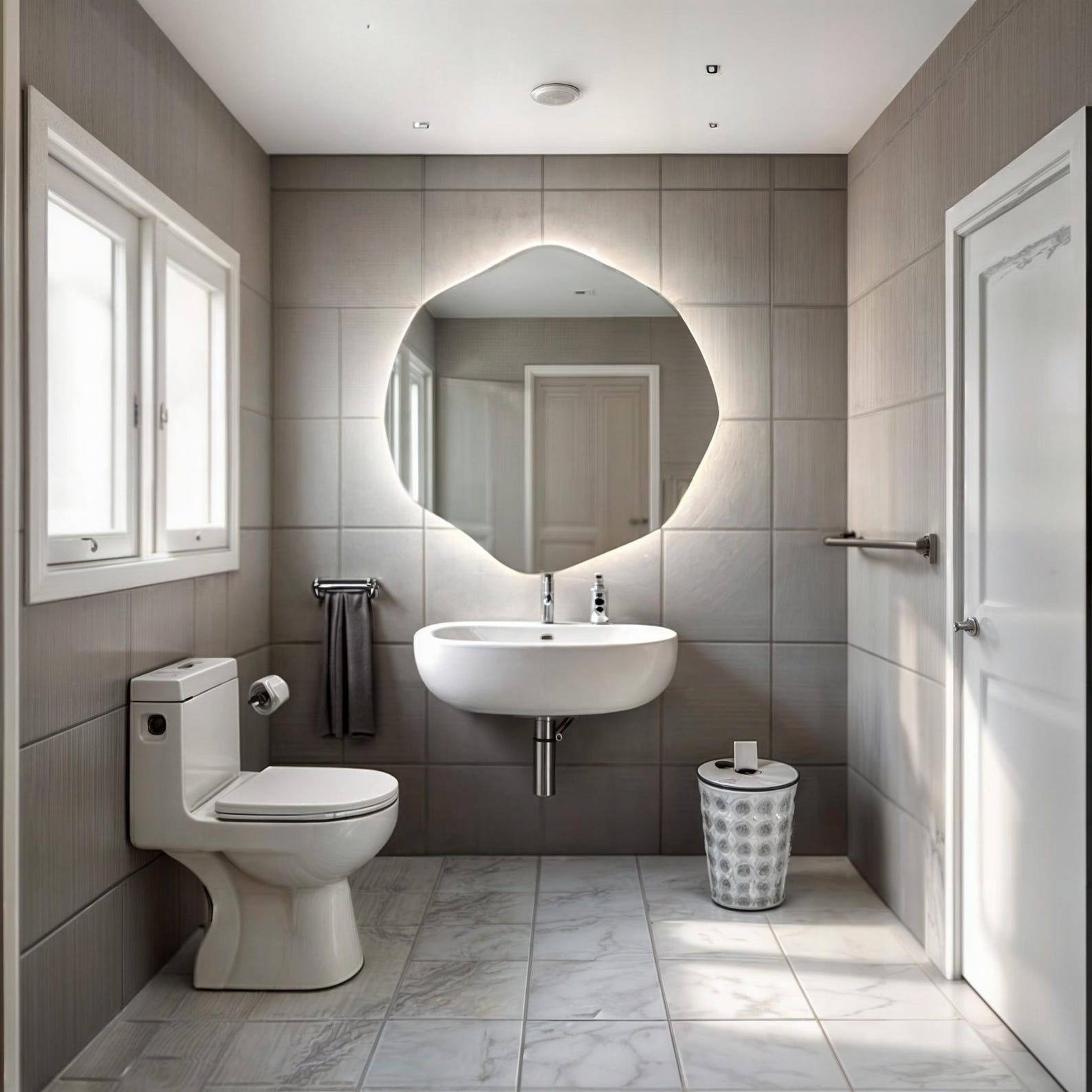 Wavy Round LED Mirror - Lighted Wall Mirror - Asymmetrical Modern ...