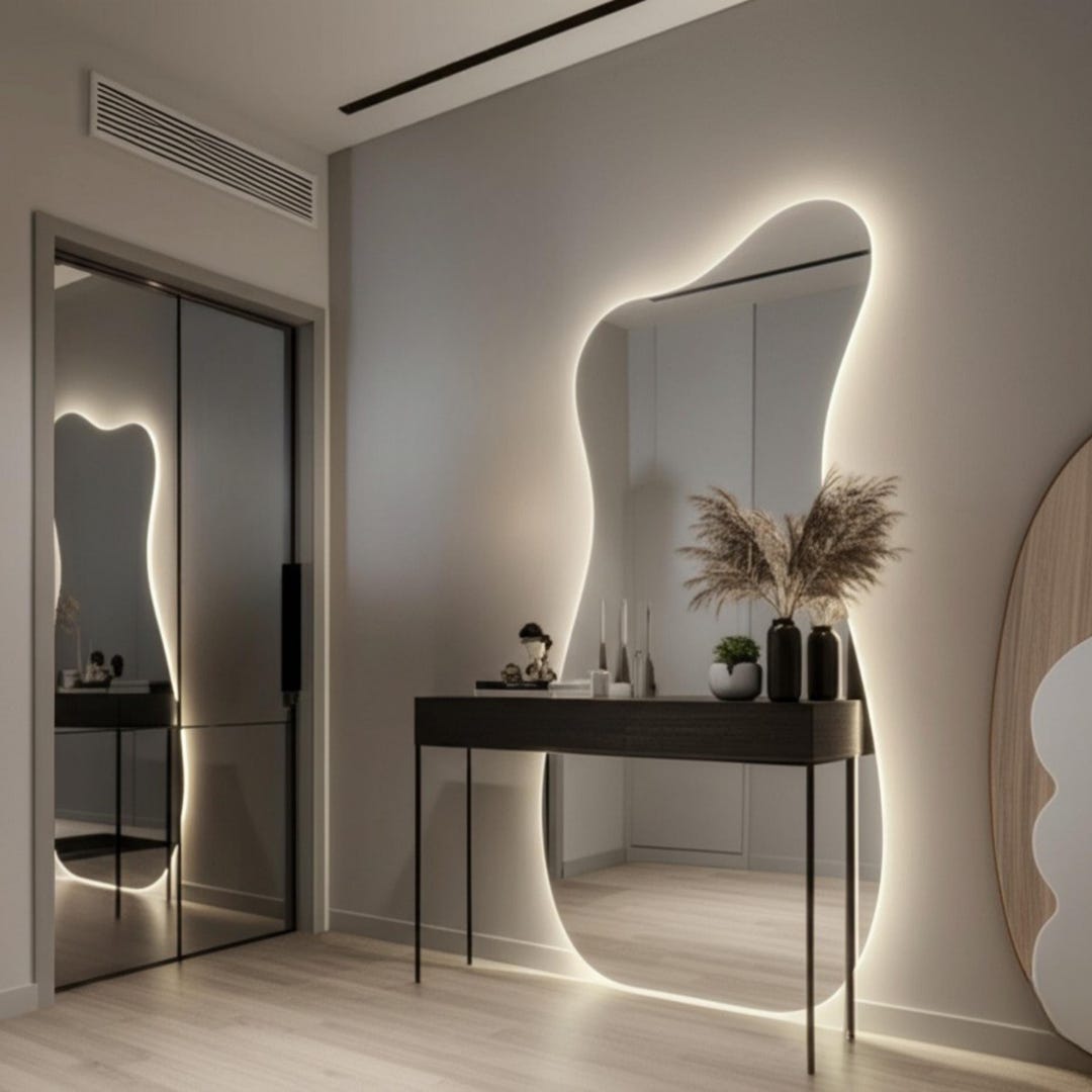 Asymmetrical LED Full Body Mirror: Backlit Irregular Wall Decor - Etsy