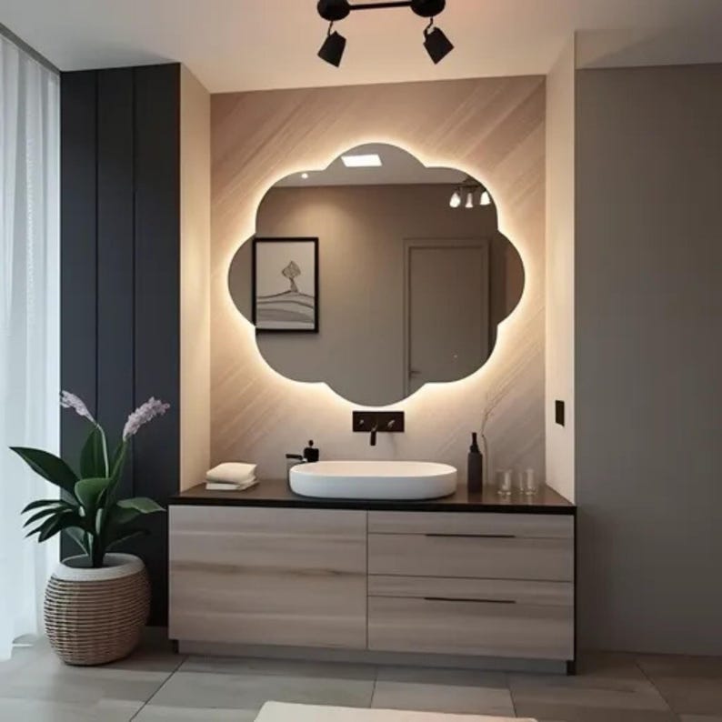 Asymmetrical Led Mirror Led Lights Mirror Irregular Bathroom Vanity ...