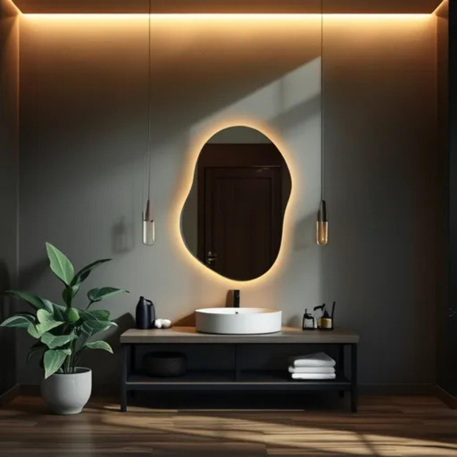 Irregular Mirror Asymmetrical Design Home LED Mirror Aesthetic Bathroom ...