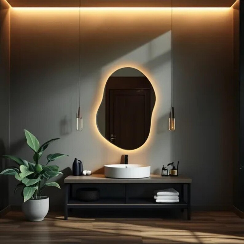 Irregular Mirror Asymmetrical Design Home LED Mirror Aesthetic Bathroom ...