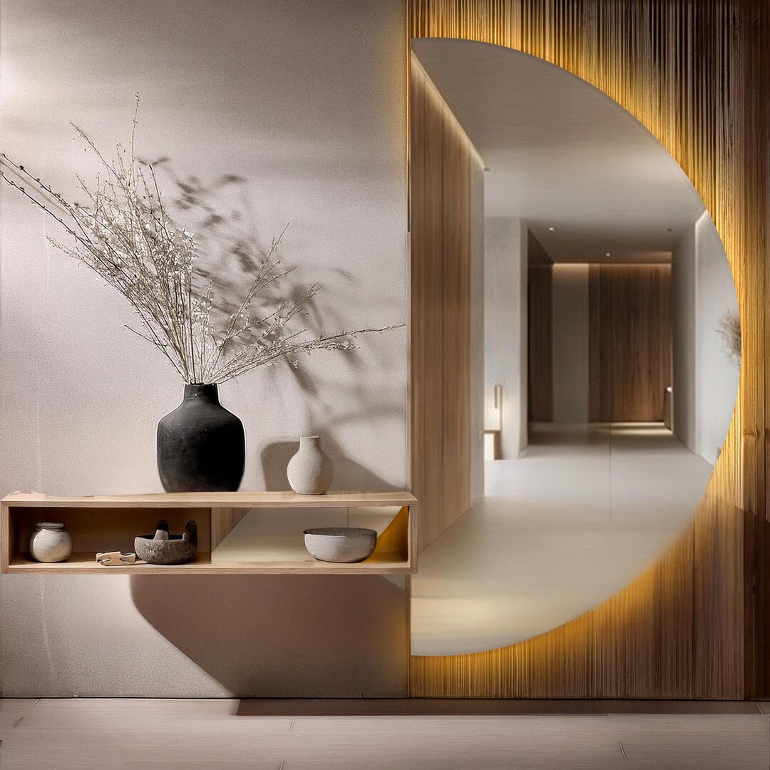 Half Moon Backlit LED Mirror: Modern Bathroom Vanity Light - Etsy