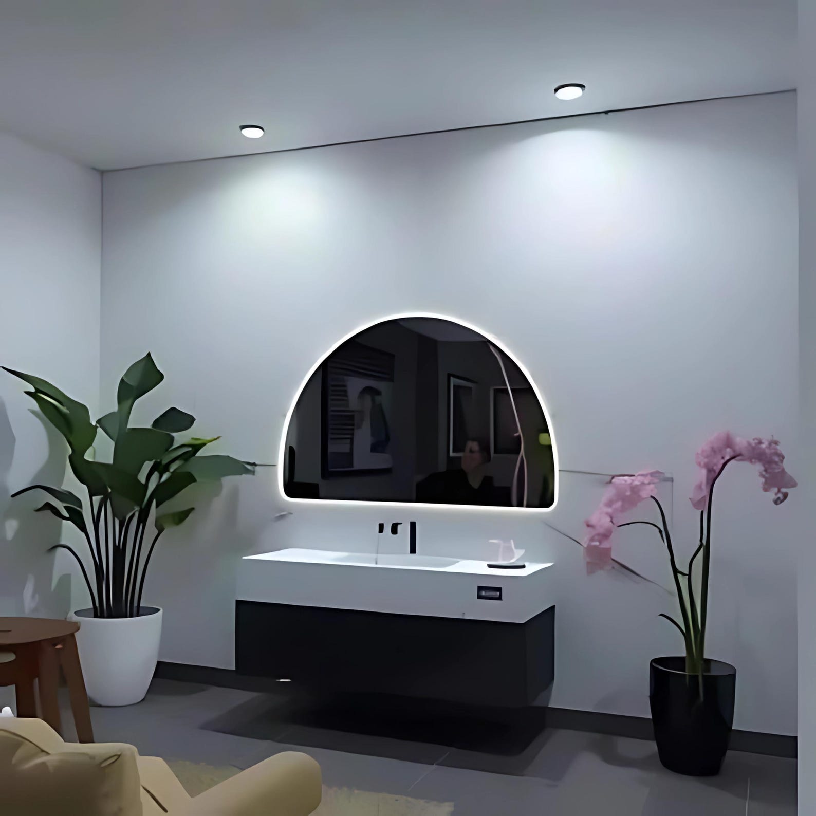 Half Moon Backlit Wall LED Mirror - Vanity Mirror With Led Lights ...