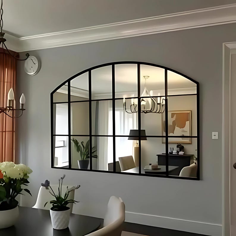 Arch Window Pane Mirror: Black Frame Asymmetrical Wall Decor - Etsy