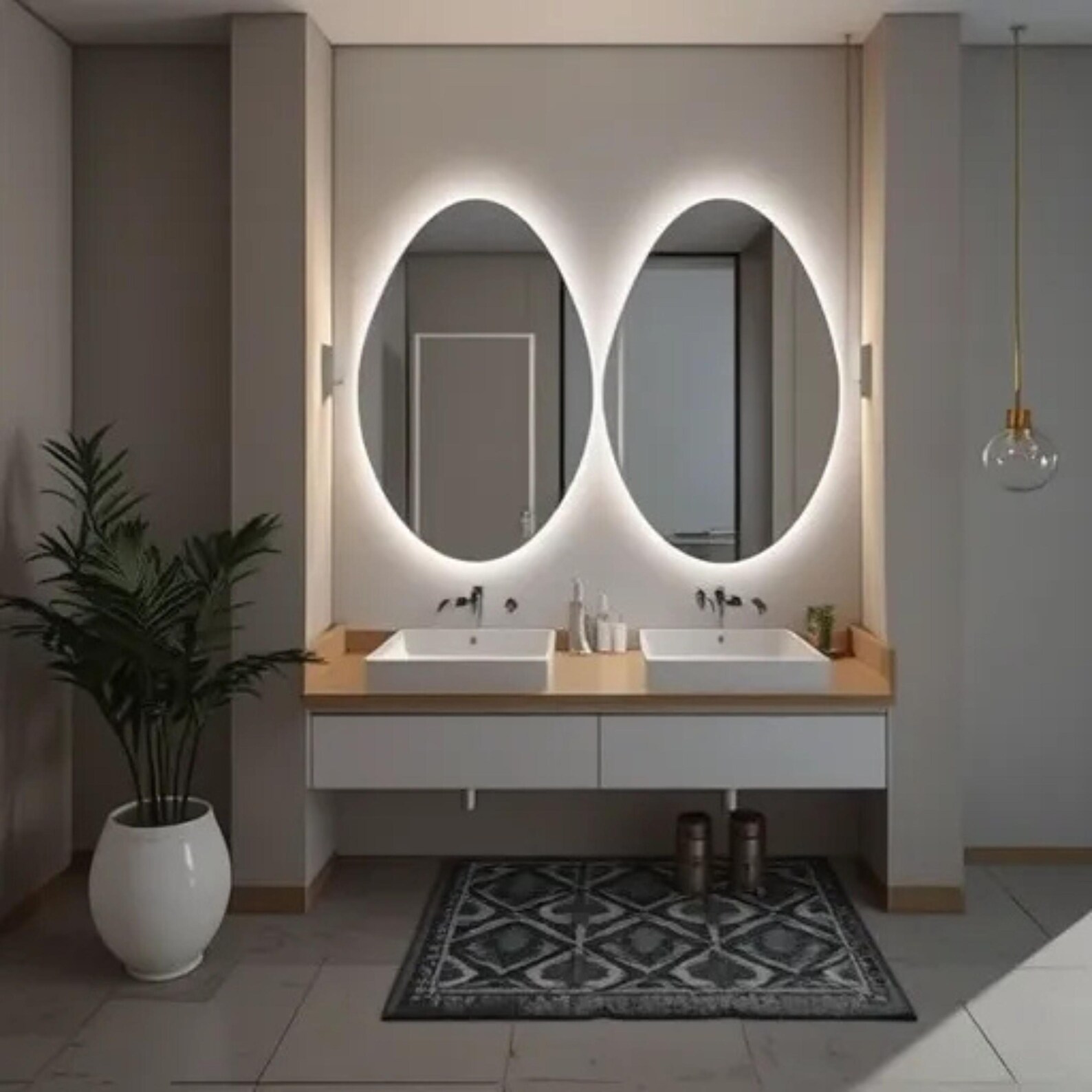 Asymmetrical LED Bathroom Mirror: Illuminated Wall Decor - Etsy
