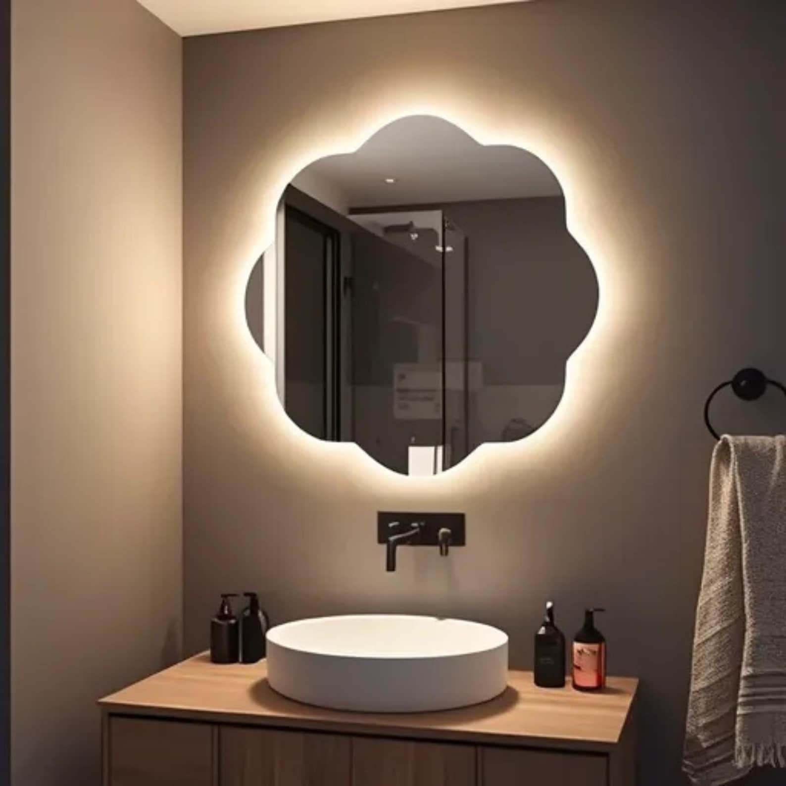 Asymmetrical Led Mirror Led Lights Mirror Irregular Bathroom Vanity ...