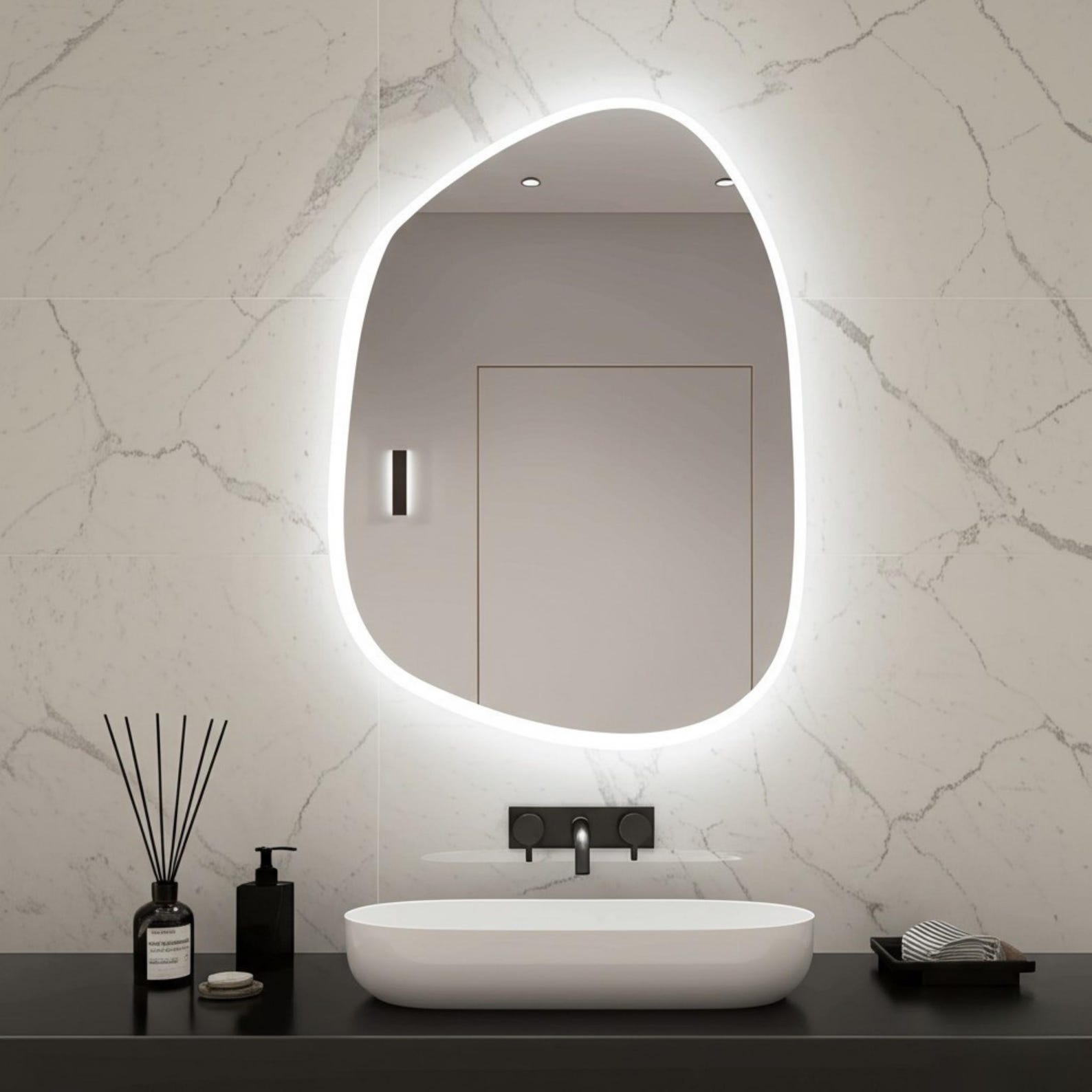 Asymmetrical LED Mirror: Chic Lighted Wall Decor - Etsy