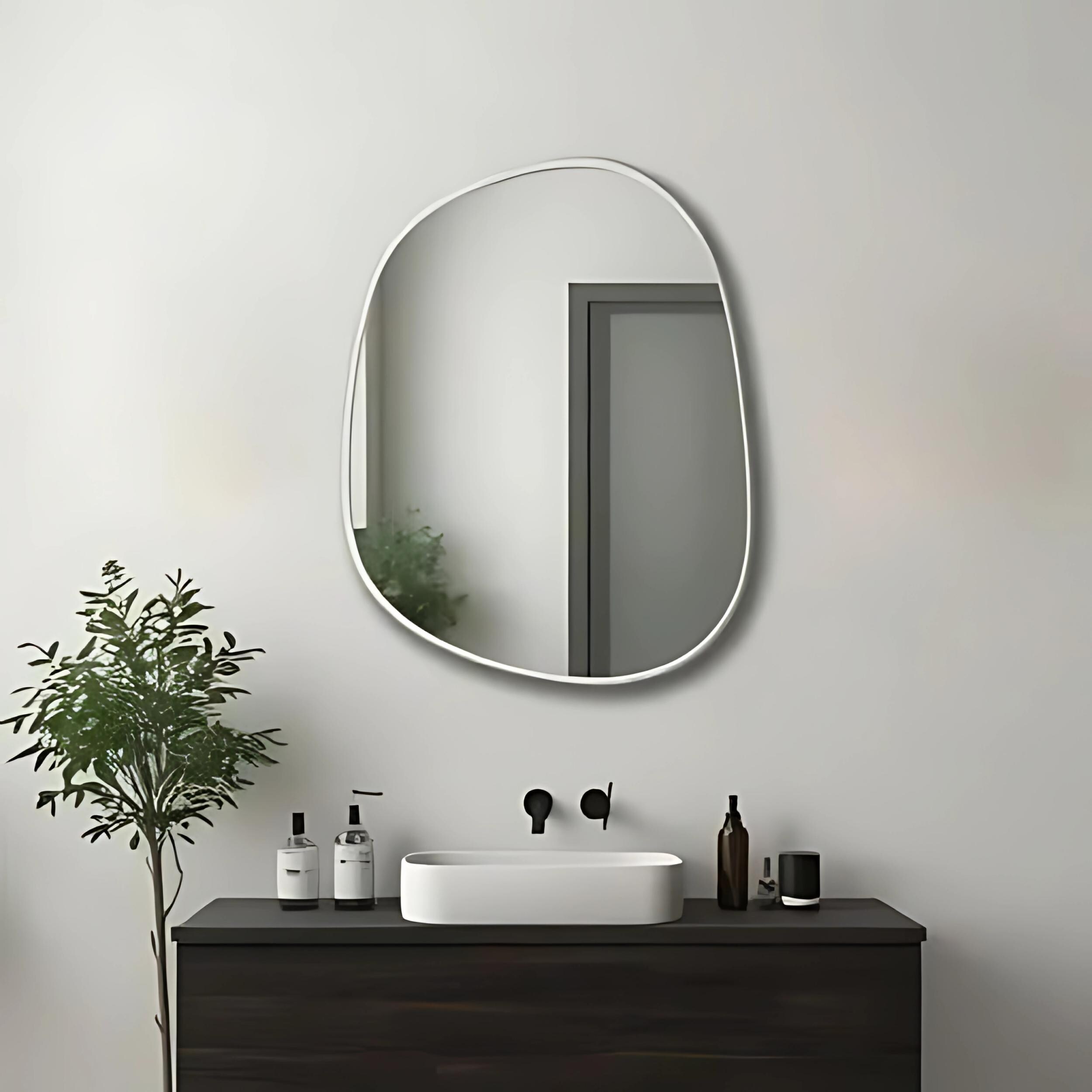 Modern Wood Framed Wall Mirror: Organic Trapezoid Asymmetrical Decor - Etsy