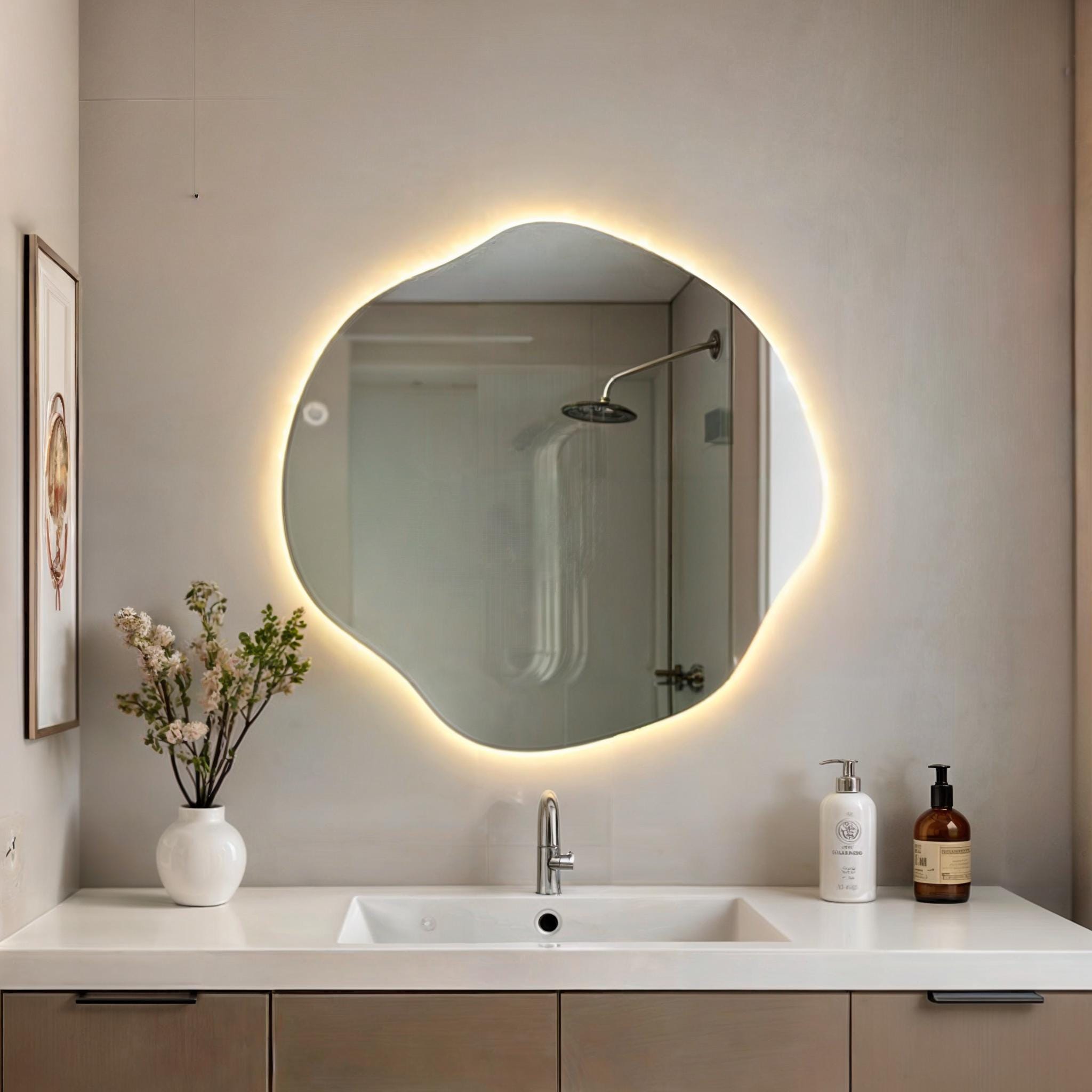 Wavy LED Wall Mirror: Asymmetrical Illuminated Bathroom Mirror - Etsy