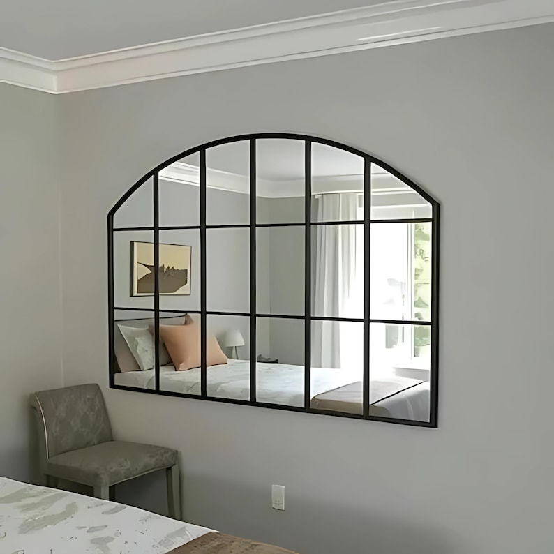 Arch Window Pane Mirror: Black Frame Asymmetrical Wall Decor - Etsy