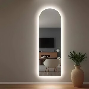 Sleek Full Length Led Mirror - Large Arch Entry Way Mirror - Large ...