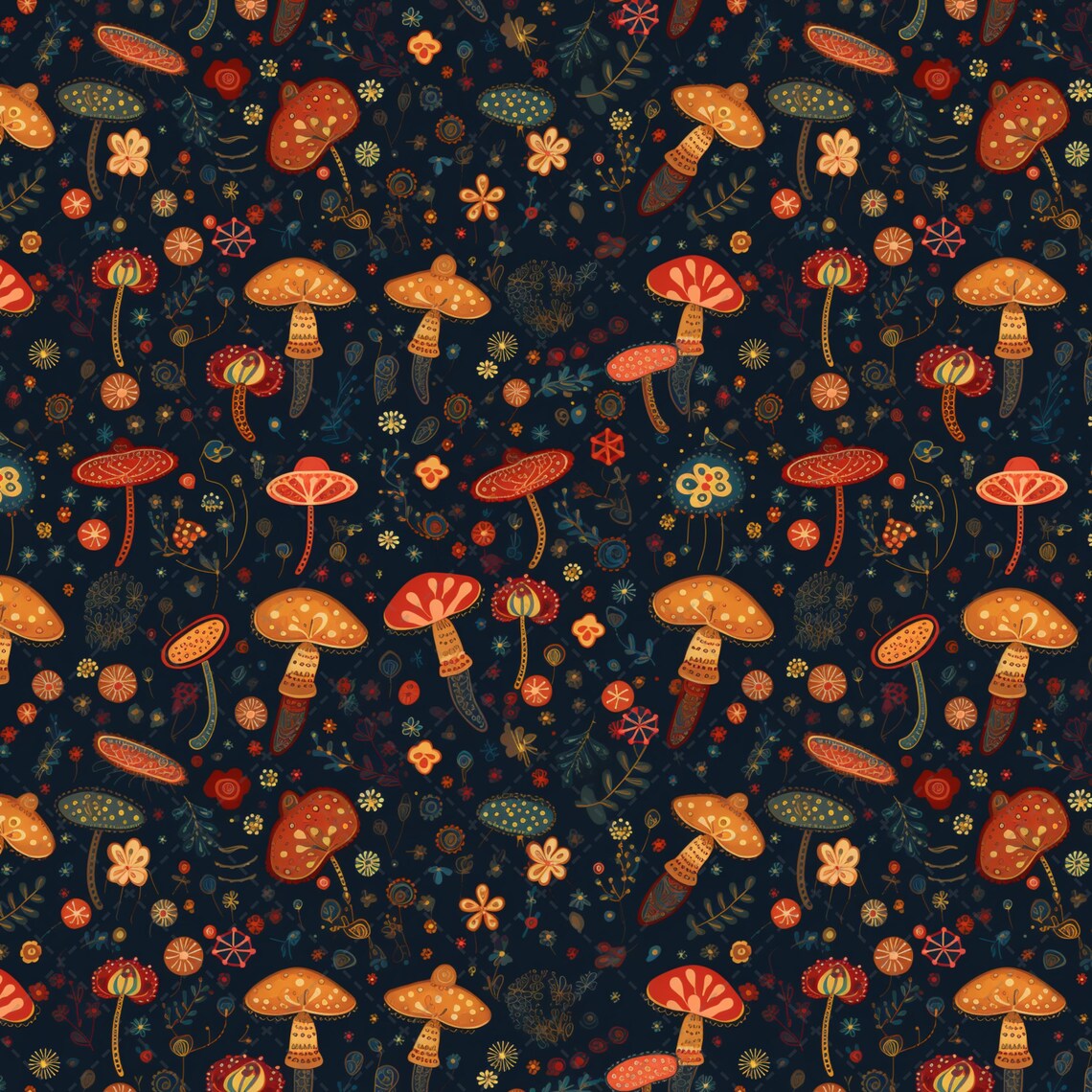 Mushroom Seamless Pattern Boho Fungi Digital Paper, Cottagecore ...