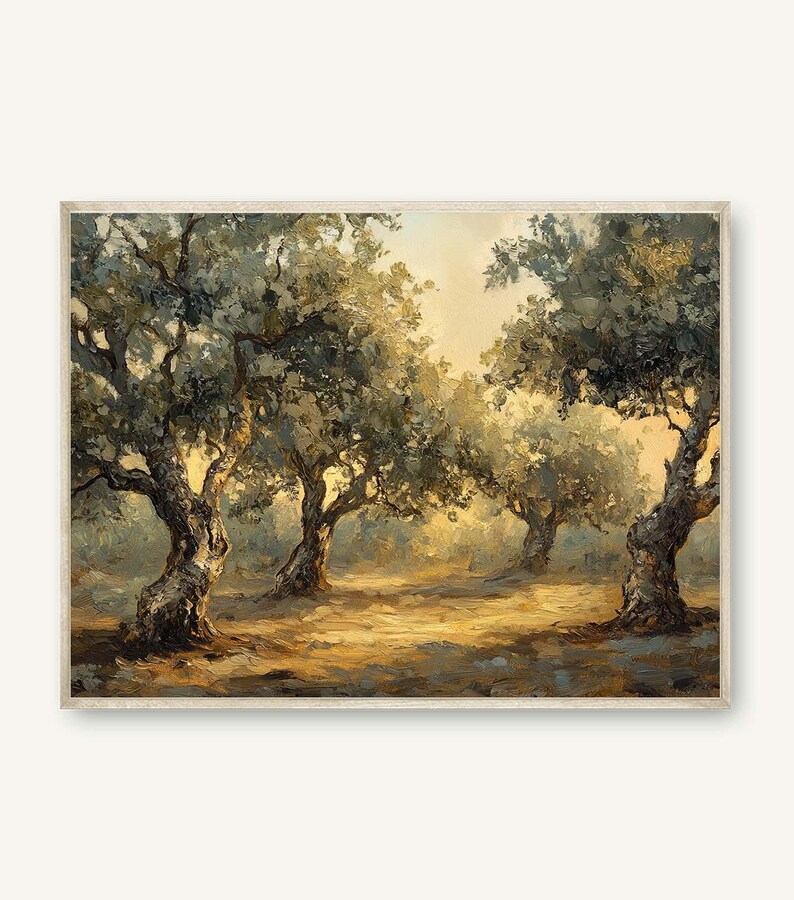 Olive Grove Landscape Oil Painting Sunlit Trees, Mediterranean Wall Art ...