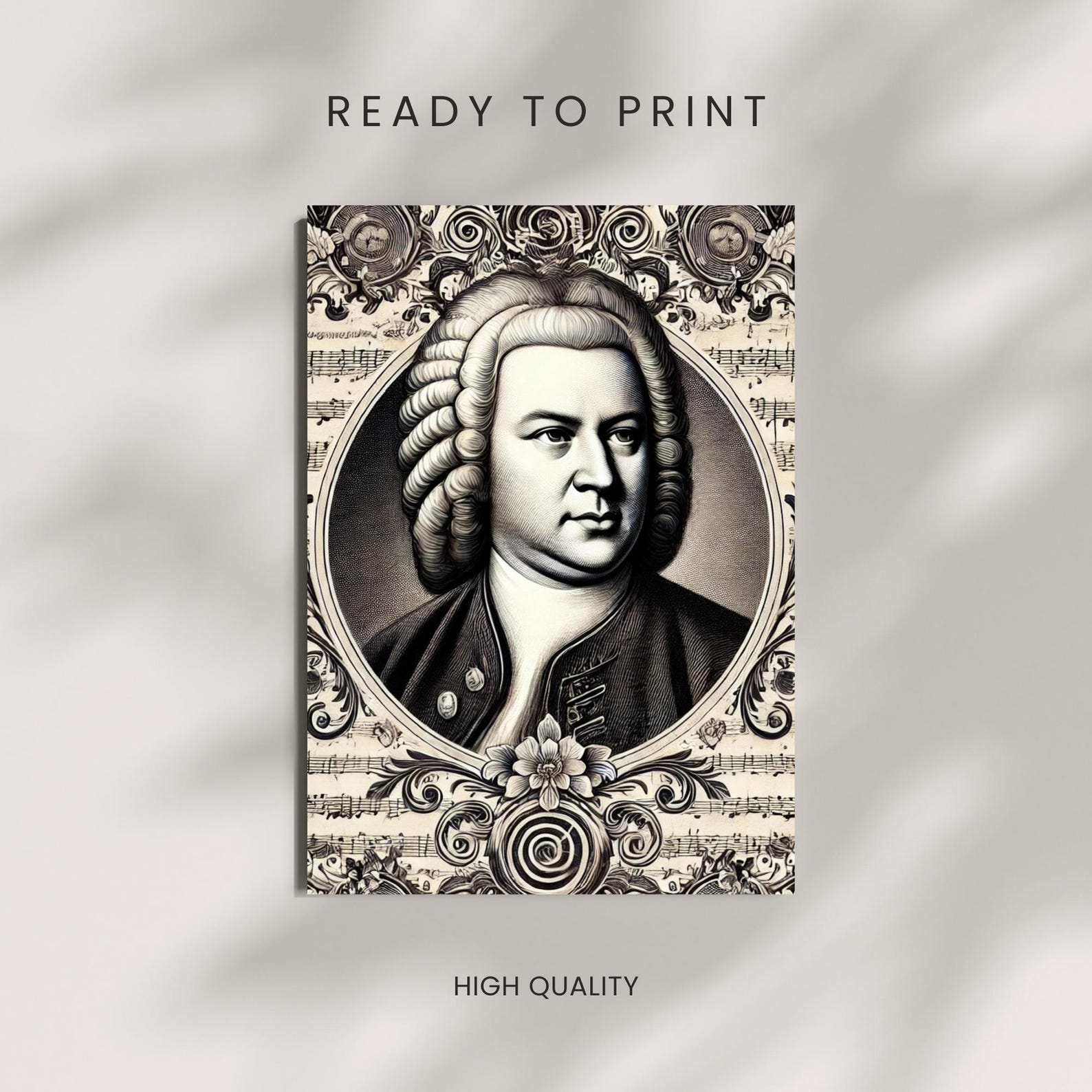 Johann Sebastian Bach Digital Art Print - Detailed Black & White Sketch ...