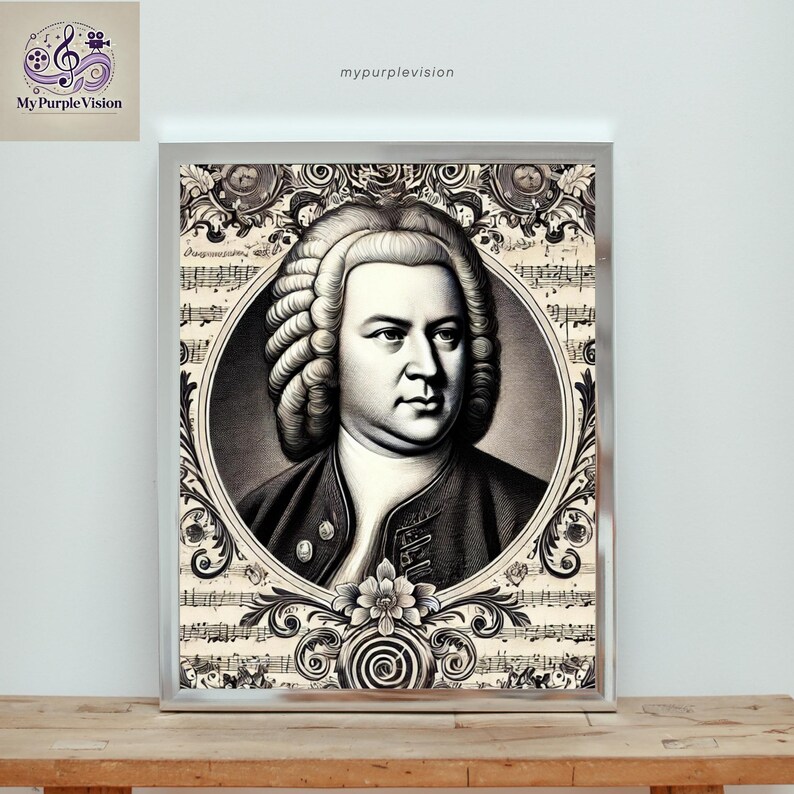 Johann Sebastian Bach Digital Art Print - Detailed Black & White Sketch ...