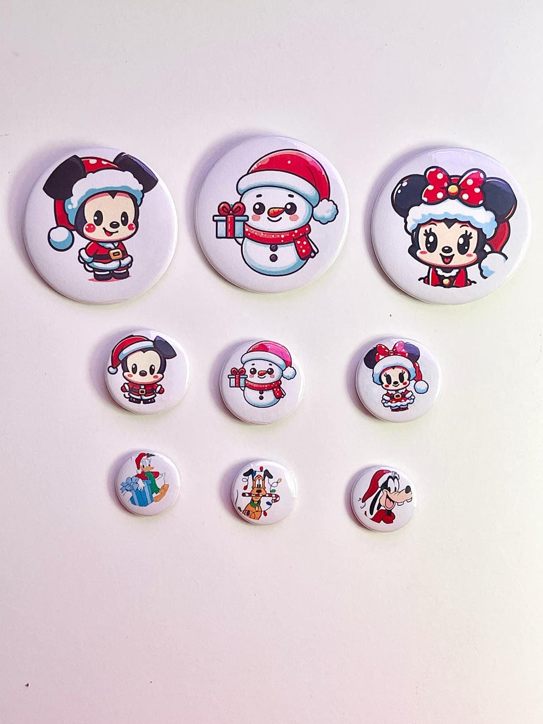 Mickey Mouse Christmas Button Pins. Bundle of 9. 58mm/32mm/25mm. - Etsy