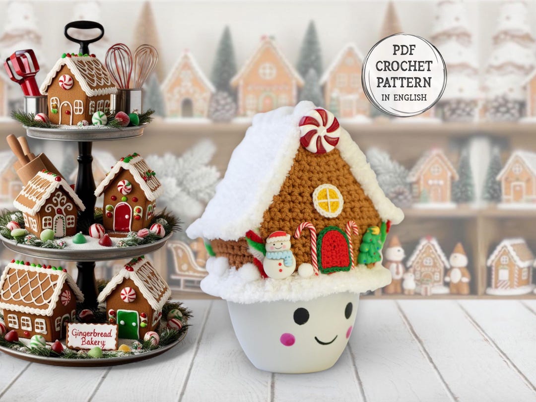 Marshmallow Mug Hat Crochet Pattern – Gingerbread House • Cup Cap for ...