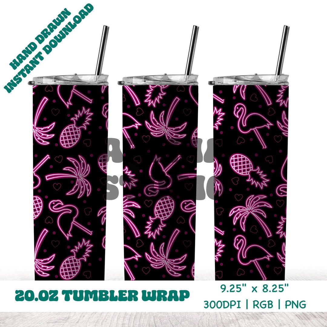 Neon Pink Palm Tree Digital File Seamless Tumbler Wrap 300 DPI PNG RGB ...