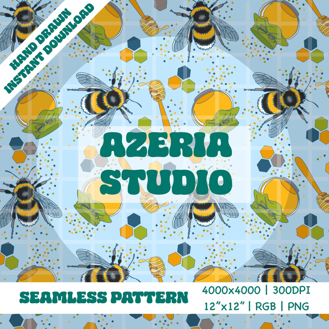 Honey Bee Baby Blue Seamless Pattern 300 DPI PNG RGB Download for ...