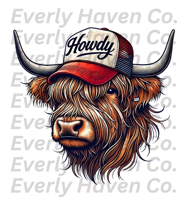 Highland Cow Wearing 'howdy' Hat Rustic Western Art Print - Etsy