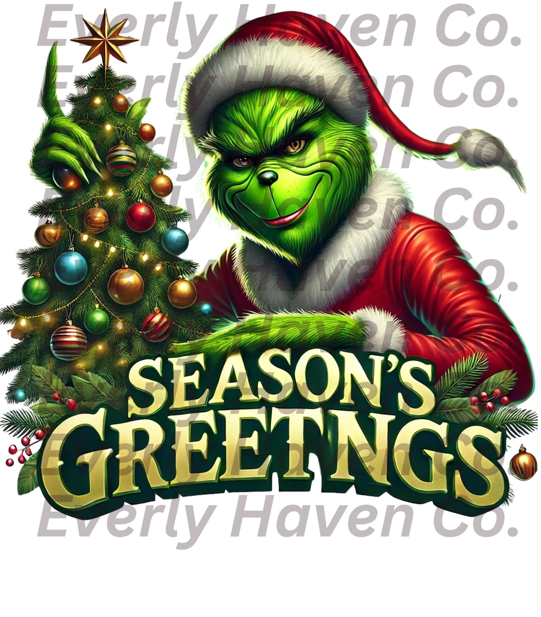 Grinch-inspired seasons Greetings Design Festive Holiday Artwork - Etsy