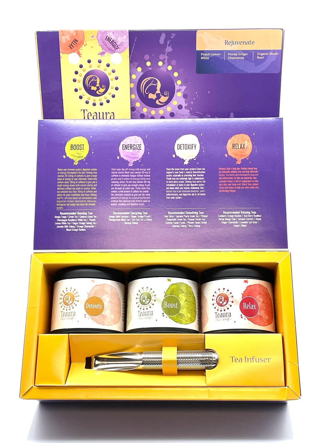 Rejuvenate Mood Box Tea Kit - Peach Lemon Tea, Honey Ginger Chamomile ...