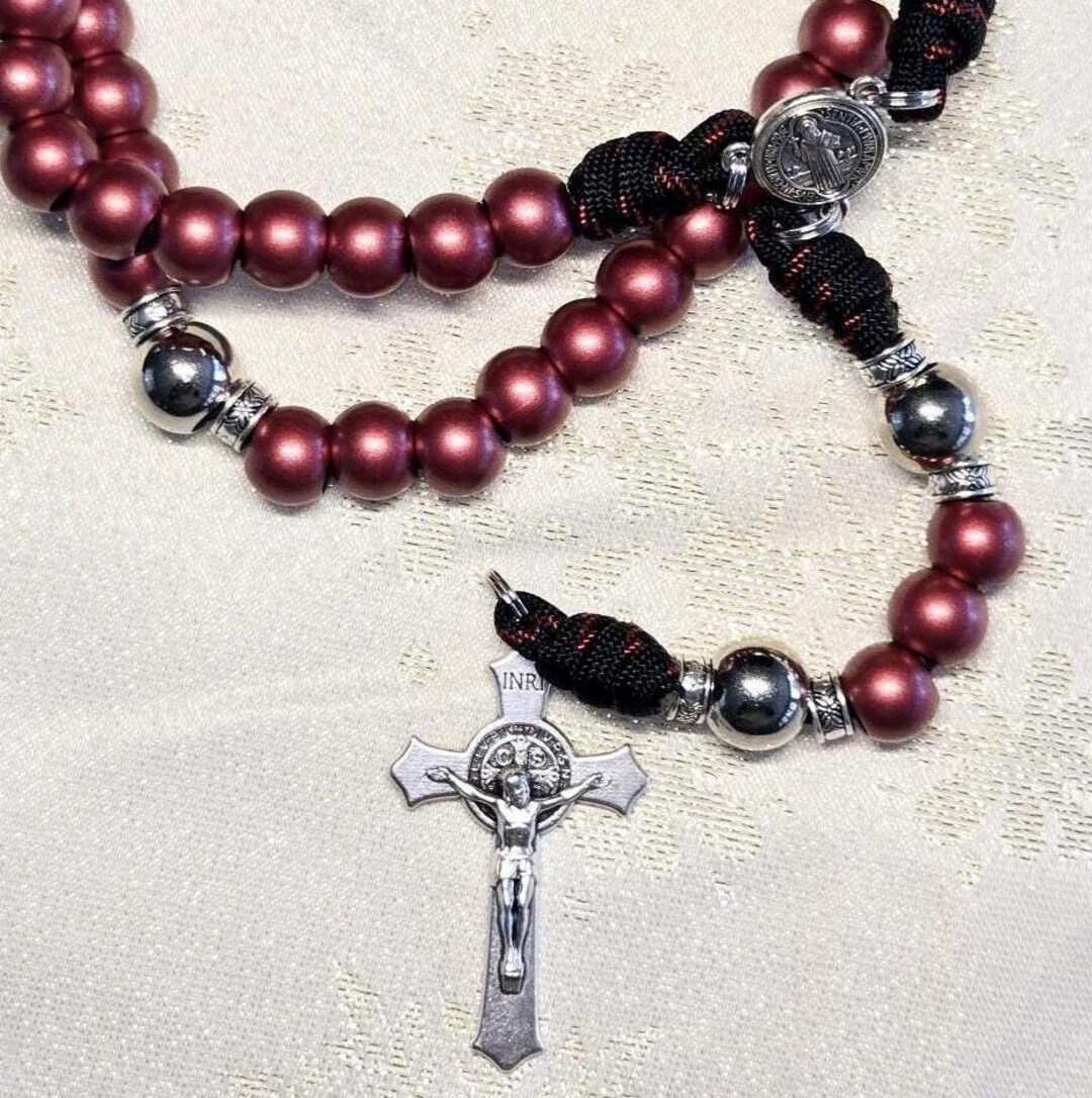 R-088 St. Benedict Silver Crucifix and Medal, Red Metallic - Etsy