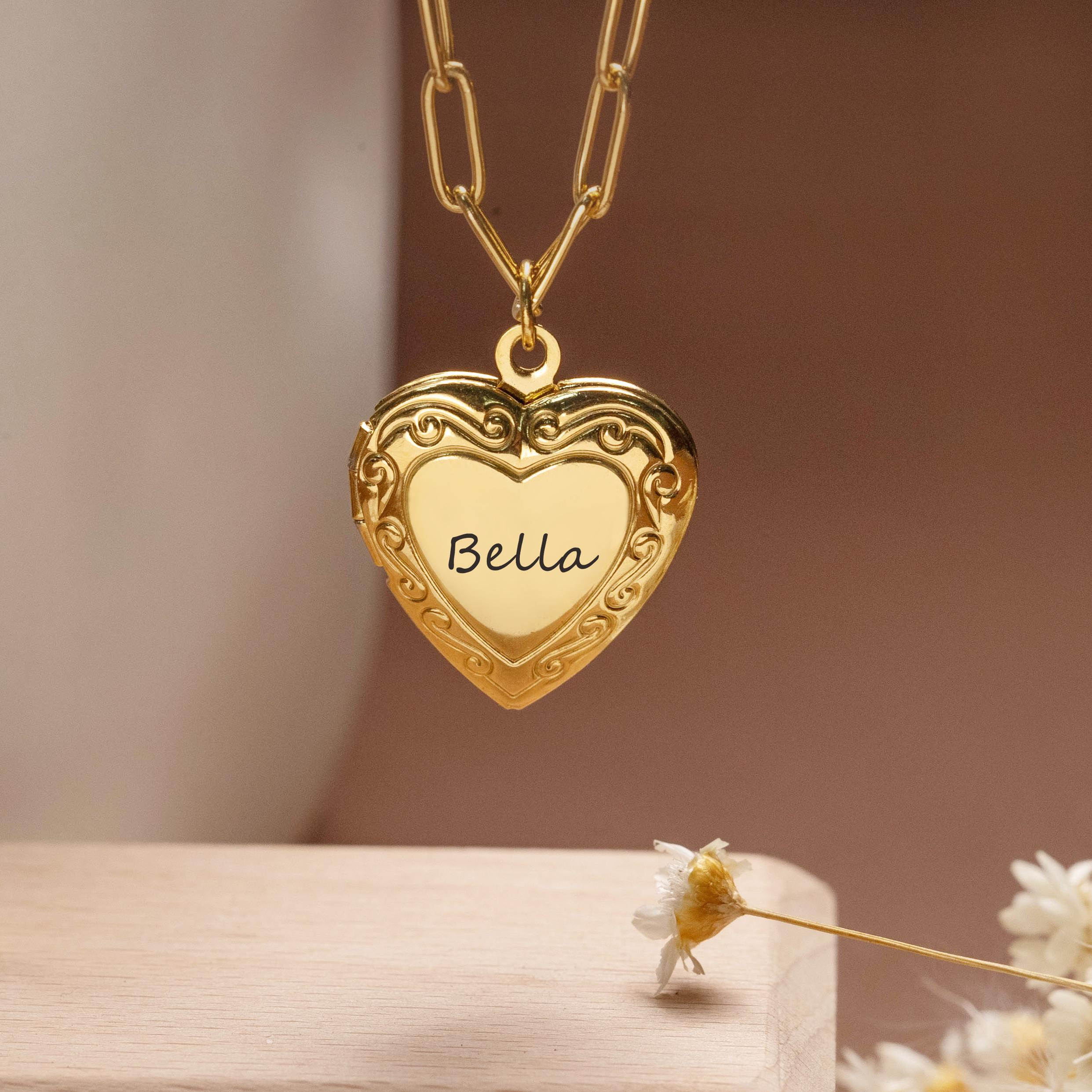 Custom Heart Locket Necklace, Locket Charm Necklace, Engraved Locket ...