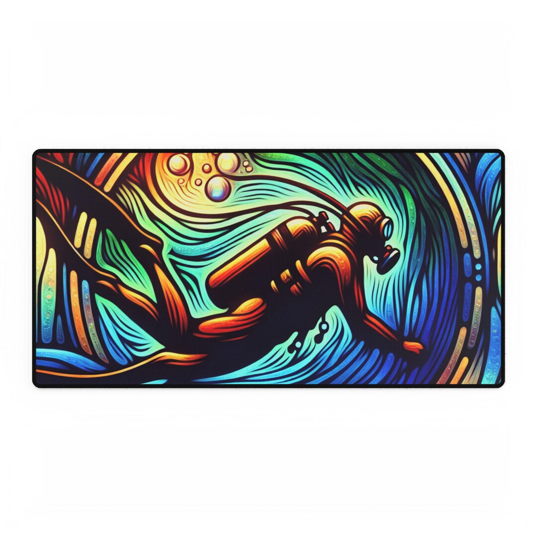 Vibrant Scuba Diver Desk Mat - Colorful Office Decor, Gaming Mouse Pad ...