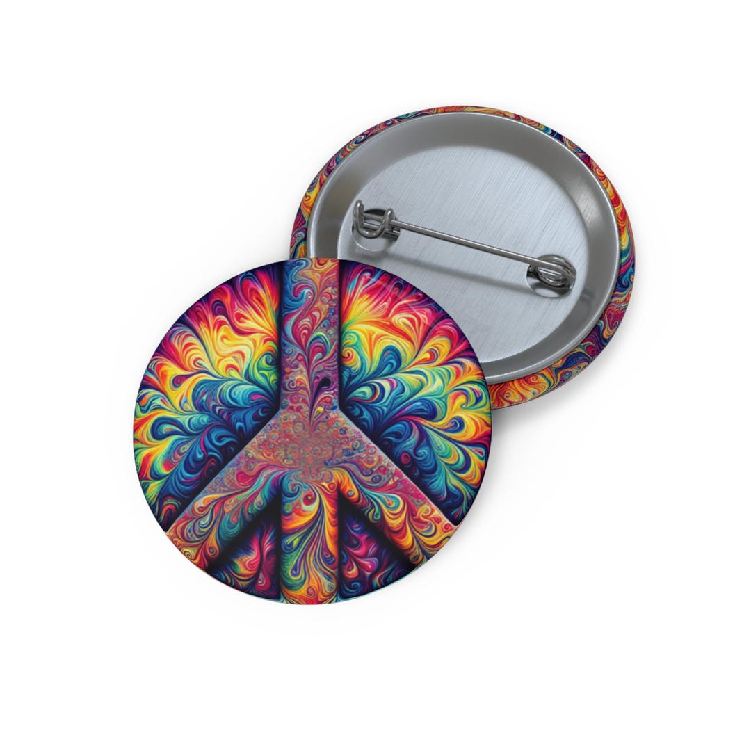 Custom Peace Symbol Pin Buttons | Colorful Funky Badge, Trendy ...