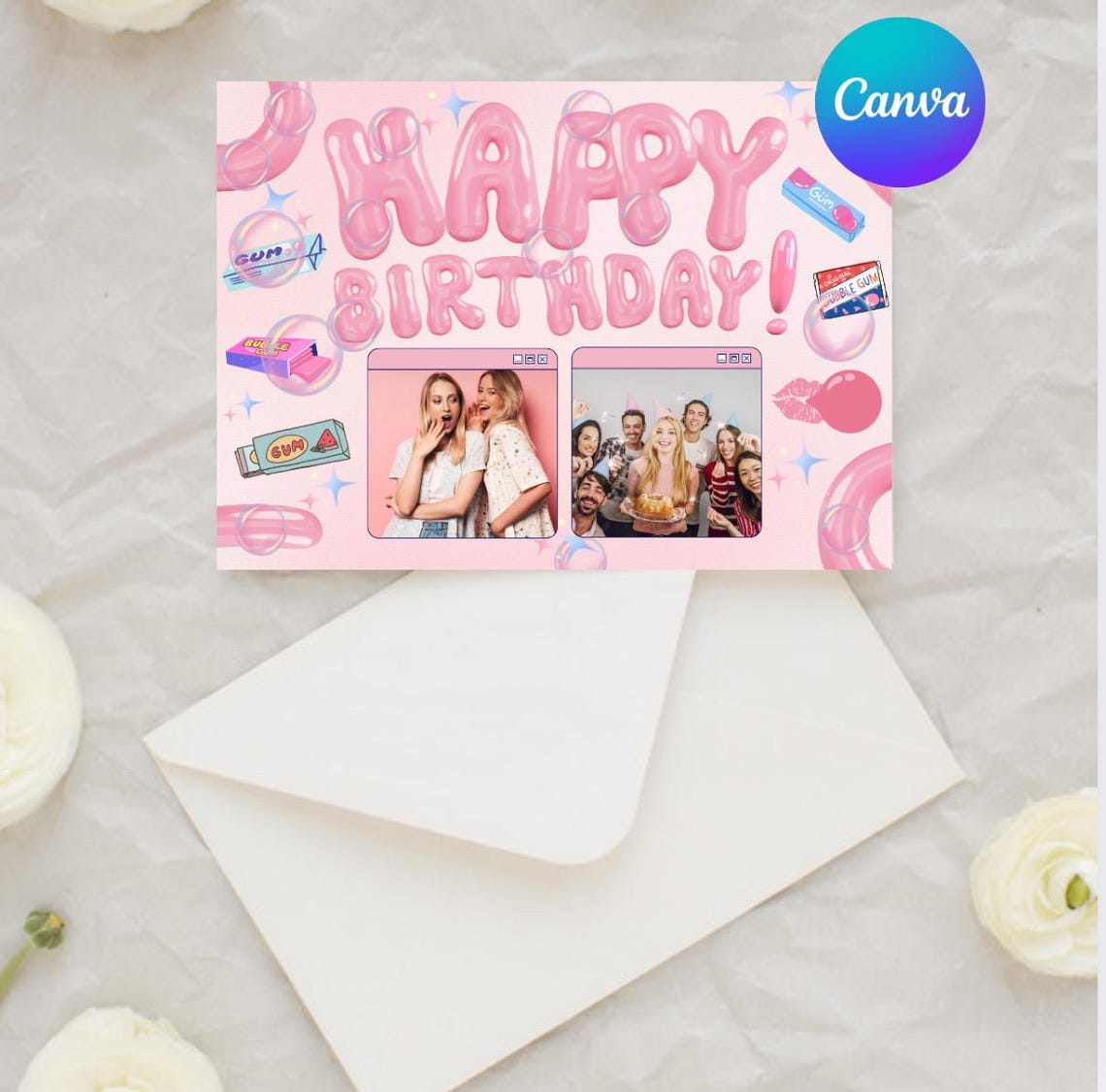 Printable Birthday Card Bubble Gum Birthday Card Happy Birthday Digital ...