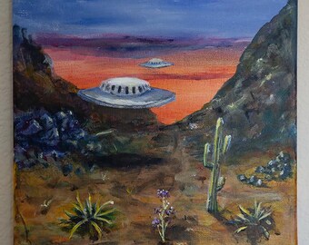 Original UFO Outer Space Alien Painting, Hand-painted, One of a Kind. I ...