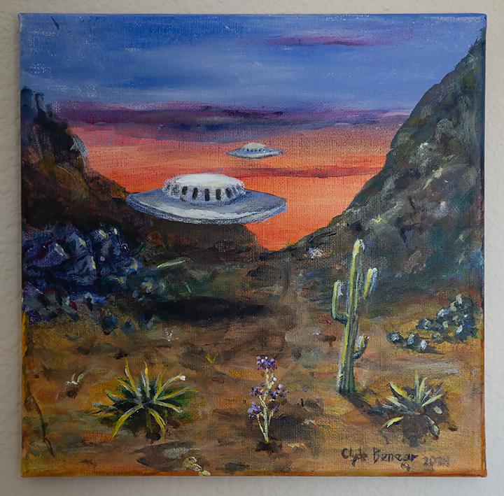 Original UFO Outer Space Alien Artwork Painting, Hand-painted, One of a ...