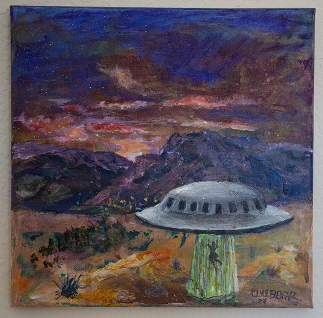 Original UFO Outer Space Alien Abduction Artwork Painting, Hand-painted ...