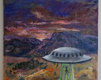 Original UFO Outer Space Alien Painting, Hand-painted, One of a Kind. I ...