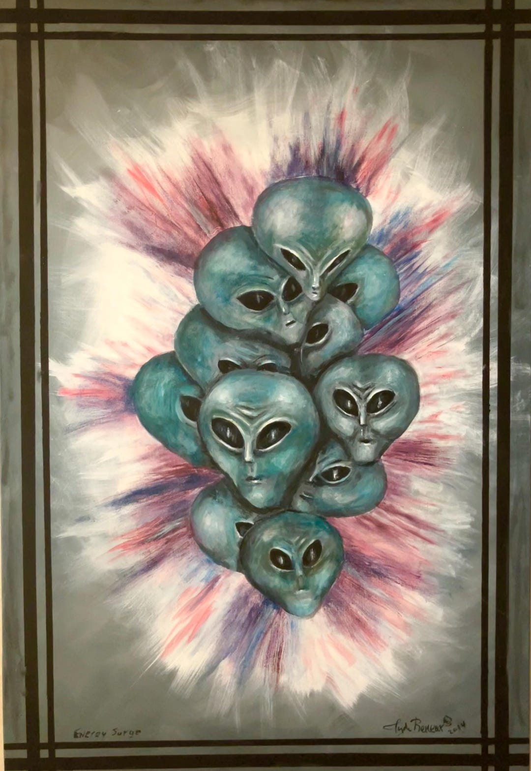 Original Outer Space Alien Artwork Painting, Hand-painted, One of a ...