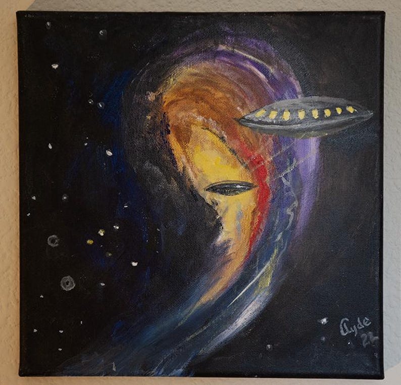 Original UFO Outer Space Alien Painting, Hand-painted, One of a Kind. I ...