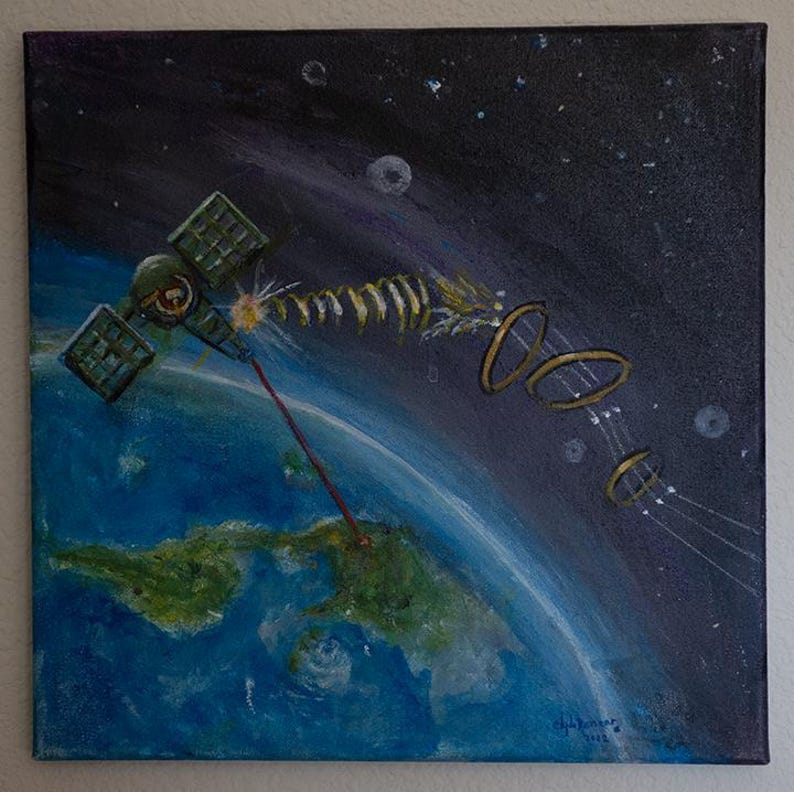 Original Outer Space Alien UFO Artwork Painting, Hand-painted, One of a ...